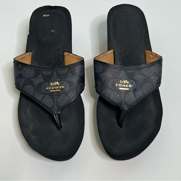Coach | Shoes | Coach Janice Wedge Foam Sandals Black Signature 85 ...